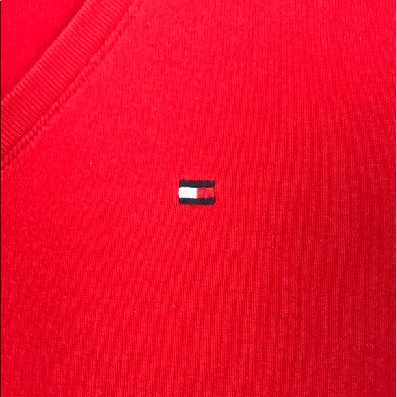 Tommy Hilfiger | Tops | Tommy Hilfiger Red V Neck Tee W Flag Large ...